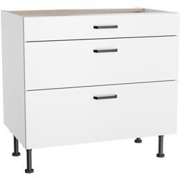 Unterschrank KOCHSTATION "KS-Paula", wei&szlig; matt, wei&szlig;, B:90cm H:87cm T:58,4cm, Schr&auml;nke, Unterschrank, 90 cm breit, 87 cm hoch, mit 1 Schubkasten, 2 Ausz&uuml;ge