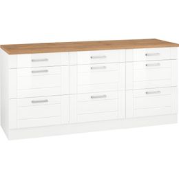 Unterschrank KOCHSTATION "KS-Tinnum", wei&szlig;, B:180cm H:85cm T:60cm, Holzwerkstoff, Schr&auml;nke, Unterschrank, 180 cm breit, Metallgriffe, MDF Fronten, mit 3 Schubk&auml;sten, 6 Ausz&uuml;ge
