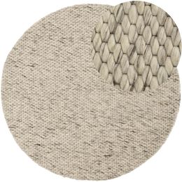 Wollteppich CarpetFine "Sina", beige (dunkelbeige), H:14mm &Oslash;:120cm, Wolle, Teppiche, Wollteppich, grobe Struktur, Zeitloses Design, reine Wolle, Wohnzimmer
