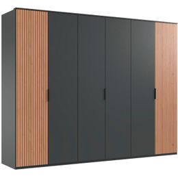 Dreht&uuml;renschrank wimex "Tunis", schwarz (graphit, au&szlig;ent&uuml;ren akustiklamellen nachbildung artisan eiche nachbildung), B:270cm H:210cm T:58cm, Holzwerkstoff, Schr&auml;nke, Dreht&uuml;renschrank, inklusive Kranzleiste, T&uuml;ren in Lamellen Optik