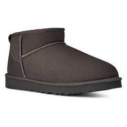 UGG Australia Schlupfboots UGG "M CLASSIC ULTRA MINI", Damen, Gr. 11 (44), grau, Lammfell, Veloursleder, Schuhe Schlupfboots, Winterboots, Snowboot, Stiefel mit Lammfellfutter