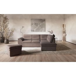 Ecksofa COTTA "Leandra L-Form", braun (schlamm), B:250cm H:88cm T:90cm, NaturLEDER: Bitte beachten Sie, dass Lederbez&uuml;ge mehr N&auml;hte aufweisen als Stoffbez&uuml;ge.;Kunstleder Softlux;NaturLEDER (echtes Rindsleder) in Sitz und R&uuml;cken.;Luxus-Microfaser (100% Polyester), Sofas, Ecksofa, wahlweise mit Bettfunktion & Bettkasten