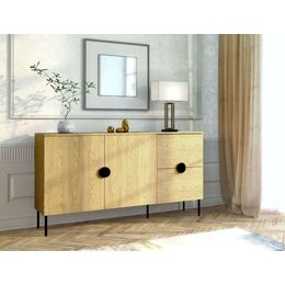 Kommode Home Affaire "BELLOT Sideboard mit 2 Schubladen und 2 T&uuml;ren, B/T/H: 213/40/87,6 cm", natur, B:160cm H:87,6cm T:40cm, Holzwerkstoff, Sideboards, Kommode, Schubkastenkommode mit Metallgriffen und viel Stauraum