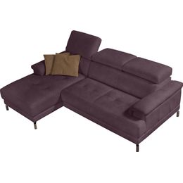 Ecksofa Egoitaliano "Soul, Design und Sitzkomfort auf hohem Niveau, tolle Details, L-Form", lila (plum), B:250cm H:99cm T:166cm, Sofas, Ecksofa, mit Recamiere, inkl. Kopfteilverstellung