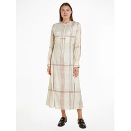 Blusenkleid Tommy Hilfiger "RWB CHECK FLUID MIDI DRESS", Damen, Gr. 34, N-Gr, beige (global stp check, s, lemon ice), Web, Obermaterial: 100% Viskose, kariert, Kleider Blusenkleid, im Karodessin