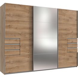 Schwebet&uuml;renschrank wimex "Saigon", plankeneiche, alu, B:270cm H:208cm T:64cm, Holzwerkstoff, Schr&auml;nke, Schwebet&uuml;renschrank, mit Spiegelt&uuml;r, 3 T&uuml;ren, 270cm breit