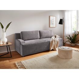 Schlafsofa Home Affaire "Halbschlaf", silber, B:225cm H:90cm T:95cm, 100% Polyester, Sofas, Schlafsofa, mit Bettfunktion und Bettkasten