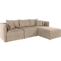 Ecksofa OTTO HOME "N&ouml;re L-Form", beige, B:262cm H:74cm T:172cm, Samtoptik (100% Polyester);Struktur (100% Polypropylene);Webstoff (100% Polyester);Struktur fein (100% Polyester);Luxus-Microfaser Lederoptik (100% Polyester);Baumwoll-/Leinenmix (60% Baumwolle/40% Leinen), Sofas, Ecksofa, 3 Teile, in vielen Bezugsqualit&auml;ten und Farben. Modulteile s. "N&ouml;re"