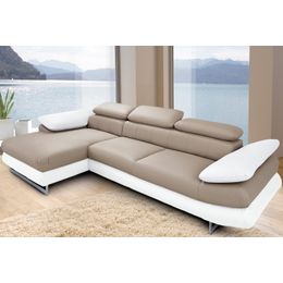 Ecksofa COTTA "Solution L-Form", wei&szlig; (altwei&szlig;, sand), B:270cm H:73cm T:167cm, Sofas, Ecksofa, mit Arm- & Kopfteilverstellung, wahlweise mit Bettfunktion