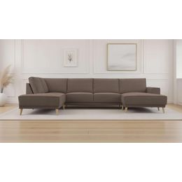 Wohnlandschaft OTTO HOME "Oland Skandi, weicher Chenille-Stoff", braun, B:345cm H:85cm T:210cm, 100% Polyester, Sofas, Wohnlandschaft, U-Form, 345 cm, Wellenunterfederung, Skandi-Design, Massivholzf&uuml;&szlig;e