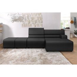 Ecksofa Egoitaliano "Babouche, Designsofa mit au&szlig;ergew&ouml;hnlichem Sitzkomfort zum Wohlf&uuml;hlen", schwarz, B:384cm H:80cm T:98cm, Leder &raquo;BULL&laquo; (echtes Rindsleder). Geschliffenes, pigmentiertes und behandeltes Rindsleder mit einer Dicke von 1, 3-1, 5 mm. Dieses Leder zeigt eine ziemlich weiche Hand mit einem halb undurchsichtigen Aussehen. Es handelt sich um ein gesch&uuml;tztes Leder. Eine leichte Deckschic