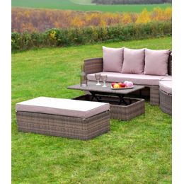 Garten-Essgruppe Merxx "Riva Erweiterungsset", beige (natur, beige, natur, natur), Polyester, Aluminium, Kunststoff, Sitzm&ouml;bel-Sets, Garten-Essgruppe, 2 Sitzb&auml;nke, inkl. Sitz-und R&uuml;ckenkissen, mit h&ouml;henverstellbarem Tisch