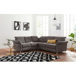 Sit & More Ecksofa SIT & MORE "Darwin L-Form", braun (savannah), B:249cm H:83cm T:229cm, Sofas, Ecksofa, inklusive Federkern, wahlweise mit Kopfteilverstellung, Bettfunktion