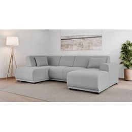 Wohnlandschaft Home Affaire "BORNHOLM U-Form mit Recamiere rechts/links, B/T/H: 300/162/85 cm", grau, B:300cm H:85cm T:162cm, 100% Polyester, Sofas, Wohnlandschaft, U-Form mit Wellenunterfederung, Recamiere rechts oder links bestellbar