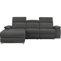 Ecksofa Home Affaire "Pareli, L-Form, 259cm,m. Recamiere, Echtleder, Kunstleder, Webstoff", schwarz, B:259cm H:98cm T:163cm, Sofas, Ecksofa, man. o. elektr. Relaxfunktion, USB/Kopfteilverstellg u. LED