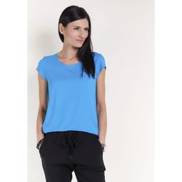 T-Shirt Seidel Moden, Damen, Gr. 48, blau (t&uuml;rkis), Jersey, Obermaterial: 96% Viskose, 4% Elasthan, unifarben, figurumspielend h&uuml;ftlang, Rundhals, abgesteppte Kante, Shirts T-Shirt, mit Kappen&auml;rmel, MADE IN GERMANY