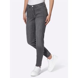 5-Pocket-Jeans Casual Looks, Damen, Gr. 42, Normalgr&ouml;&szlig;en, grau (grau, denim), 99% Baumwolle, 1% Elasthan, unifarben, lang, Jeans 5-Pocket-Jeans