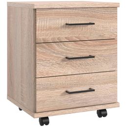 Rollcontainer wimex "Home Desk", braun (eiche s&auml;gerau nachbildung), B:46cm H:58cm T:40cm, Holzwerkstoff, Rollwagen, Rollcontainer, mit 3 Schubladen, 46cm breit, 58cm hoch