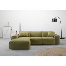 Ecksofa Home Affaire "Glimminge L-Form auch in Breitcord, Feincord + Easy care-Bezug", gr&uuml;n (pistazie), B:264cm H:71cm T:191cm, 100% Polyester, Sofas, Ecksofa, Breite 264, Zierkissen