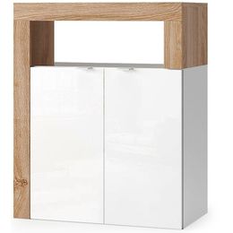 Unterschrank Welltime "Hamburg H&ouml;he 78 cm, Breite 64 cm, Badkommode mit 2 T&uuml;ren", braun (wei&szlig;, eiche cadiz nb), B:64cm H:78cm T:35cm, Holzwerkstoff, Schr&auml;nke, Unterschrank, Badezimmerschrank, dekorativer Rahmen, offenes Fach, Metallgriffe