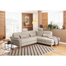 Ecksofa Home Affaire "Palace L-Form", beige (natur), B:259cm H:89cm T:225cm, Struktur fein (100% Polyester);Struktur (100% Polyester);Luxus-Microfaser Lederoptik (100% Polyester), Sofas, Ecksofa, incl. Sitztiefenverstellung, wahlweise mit Bettfunktion und Stauraum