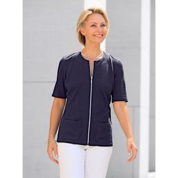 Shirtjacke Classic Basics "Shirtjacke", Damen, Gr. 46, blau (marine), 98% Polyester, 2% Elasthan, unifarben, Rundhals, Shirts Shirtjacke