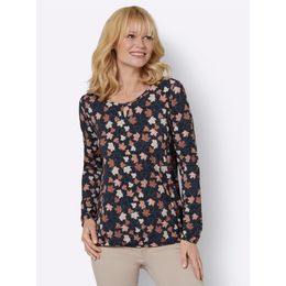 Langarmshirt Ambria "Shirt", Damen, Gr. 44, bunt (marine, rotbraun, bedruckt), 95% Viskose, 5% Elasthan, gemustert, Rundhals, Shirts Langarmshirt