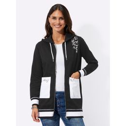 Shirtjacke Inspirationen "Sweatjacke", Damen, Gr. 40, schwarz-wei&szlig; (schwarz, wei&szlig;), 50% Baumwolle, 50% Polyester, gemustert, mehrfarbig, unifarben, Shirts Shirtjacke