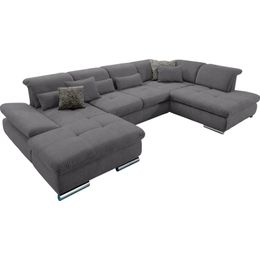Wohnlandschaft "SO 4100 komfortable Federkernunterfederung, inkl. Kopfteilverstellung", grau (grau 20), B:365cm H:80cm T:225cm, SET ONE BY Musterring, Sofas, Wohnlandschaft, wahlweise Bettfunktion und Sitztiefenverstellung, U-Form