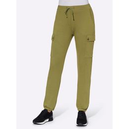 Jogger Pants Classic Basics, Damen, Gr. 52, Normalgr&ouml;&szlig;en, gr&uuml;n (oliv), 100% Baumwolle, unifarben, lang, Hosen Jogger Pants