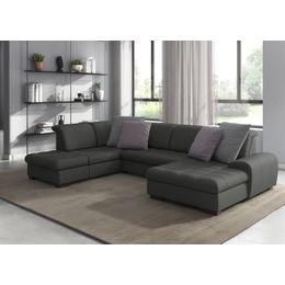Sit & More Wohnlandschaft SIT & MORE "Luxor U-Form", grau (graphite), B:329cm H:82cm T:224cm, Luxus-Microfaser ALTARA NUBUCK (100% Polyester);Soft clean (98% Polyester, 2% Polyamid);Struktur fein (100% Polyester), Sofas, Wohnlandschaft, wahlweise mit Bettfunktion, Bettkasten und Kopfteilverstellung