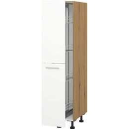 Apothekerschrank KOCHSTATION "KS-Scafa", wei&szlig; (wei&szlig;, eiche astig), B:30cm H:150cm T:56cm, Schr&auml;nke, Apothekerschrank, Breite 30 cm, mit 4 Einlegek&ouml;rben