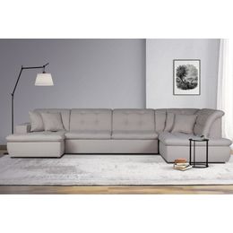 Wohnlandschaft Home Affaire "BRISBANE NEU U-Form", beige, B:380cm H:83cm T:202cm, 100% Polyester, Sofas, Wohnlandschaft, mit feiner Steppung, Matten-Optik, incl. Zierkissen