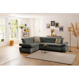 Ecksofa Home Affaire "Avesa L-Form", gr&uuml;n (dunkelgr&uuml;n), B:275cm H:80cm T:211cm, 95% Polyester, 5% Polyacryl, Sofas, Ecksofa, Wahlweise mit Arm- und Bettfunktion, B/T/H: 275/211/80 cm