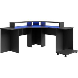 Gamingtisch FORTE "Tezaur", schwarz (schwarz, schwarz), B:160cm H:91,1cm T:160cm, Tische, Gamingtisch, mit RGB-Beleuchtung, Breite 160 cm