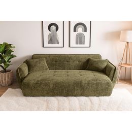 Big-Sofa Home Affaire "MIRELDA Design-Sofa mit Steppungen, hoher Sitzkomfort, Breite 251 cm", gr&uuml;n, B:251cm H:81cm T:116cm, 100% Polyester, Sofas, Big-Sofa, elegant und bequem, enth&auml;lt 2 Zierkissen, belastbar bis 480kg
