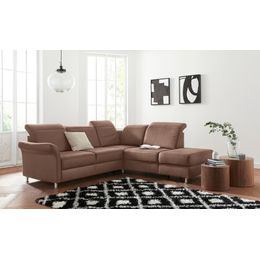 Sit & More Ecksofa SIT & MORE "Darwin L-Form", braun (haselnuss), B:249cm T:221cm, Sofas, Ecksofa, inklusive Federkern, wahlweise mit Kopfteilverstellung, Bettfunktion
