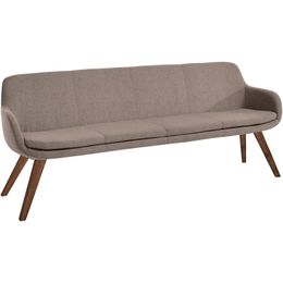 Essbank Musterring "Tavia", grau (taupe, wild, nussbaum), B:220cm H:87cm T:66cm, 100% PES, Sitzb&auml;nke, Essbank, Stativgestell Wildnussbaum massiv ge&ouml;lt, Breite 180, 200 oder 220 cm