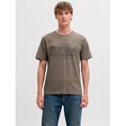 Jack & Jones T-Shirt JACK & JONES "JPRBLUNOAH SS TEE FST", Herren, Gr. L, crocodile, Jersey, Obermaterial: 100% Baumwolle, bedruckt, regular fit, Rundhals, Shirts T-Shirt
