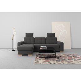 Sit & More Ecksofa SIT & MORE "Quincy L-Form", grau (dunkelgrau), B:252cm H:82cm T:161cm, Sofas, Ecksofa, wahlweise mit Bettfunktion und Bettkasten