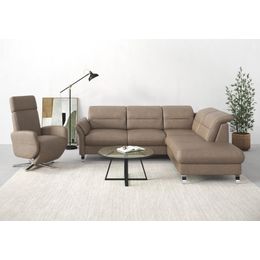 Sit & More Ecksofa SIT & MORE "Grenoble L-Form mit Federkern", grau (taupe), B:247cm H:85cm T:222cm, Sofas, Ecksofa, wahlweise mit Bettfunktion, Bettkasten, Arm- und Kopfteilverstellung