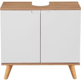 Waschbeckenunterschrank Welltime "Lund Badunterschrank f&uuml;r wandh&auml;ngende Waschbecken WC Unterschrank", wei&szlig; (eiche, wei&szlig;), B:65cm H:62cm T:30,5cm, Schr&auml;nke, Waschbeckenunterschrank, Badezimmerschrank WBU Breite 65cm mit Siphonausschnitt Badschrank, Topseller