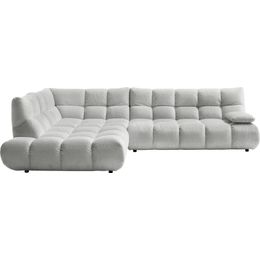 Ecksofa Home Affaire "Cozy Bubble, mit klappbarer Armlehne, Breite 324 cm", light, grau, B:324cm H:85cm T:211cm, 100% Polyester, Sofas, Ecksofa, mit eleganter Steppung, Rundumbezug & weicher Polsterung
