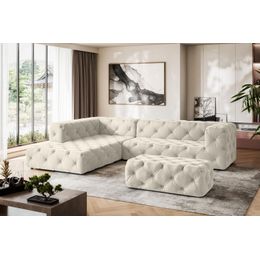 Ecksofa Home Affaire "FOLLINA", beige (hellbeige), B:325cm H:71cm T:228cm, 100% Polyester, Sofas, Ecksofa, L-Form, mit klassischer Chesterfield-Knopfheftung
