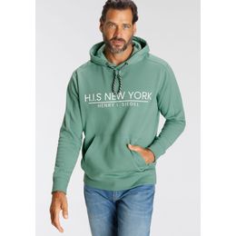 H.I.S. Sweatshirt H.I.S, Herren, Gr. S (44/46), gr&uuml;n, Sweatware, Obermaterial: 60% Baumwolle, 40% Polyester, bedruckt, normal, Sweatshirts Sweatshirt, bedrucktes Design, mit Kapuze und Kordel, aus Baumwollmischung