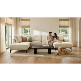 Wohnlandschaft OTTO HOME "XXL Sofa Oland, Struktur, Flachgewebe, Luxus-Microfaser, Boucle", cream, B:345cm H:85cm T:210cm, 100% Polyester, Sofas, Wohnlandschaft, U-Form, 345 cm, Wellenunterfederung, Skandi-Design, Metallf&uuml;&szlig;e