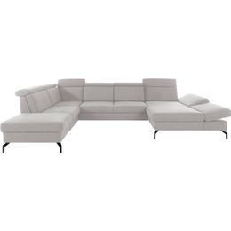 Sit & More Wohnlandschaft SIT & MORE "Brisbane U-Form", silber, B:367cm T:243cm, Soft clean (98% Polyester, 2% Polyamid), Sofas, Wohnlandschaft, Fu&szlig;h&ouml;he 15 cm, inklusive Sitztiefen-, Armteil- und Kopfteilverstellung