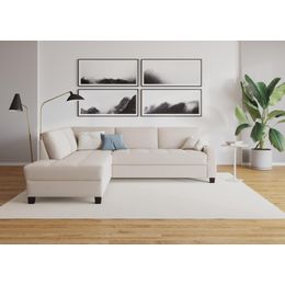 Ecksofa DOMO collection "Florentina zeitlos und elegant, Sitzn&auml;hte als Designelement, L-Form", beige (cream), B:243cm H:84cm T:209cm, Struktur fein (100% Polyester);Luxus-Microfaser (100% Polyester);Luxus-Microfaser in Chenille-Optik (100% Polyester);Microvelour (100% Polyester);Webstoff (100% Polyester), Sofas, Ecksofa, wahlweise mit Bettfunktion, mit Kontrastnaht, Komfortsitzh&ouml;he 47cm