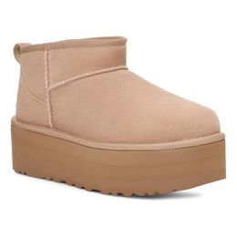UGG Australia Winterboots UGG "Classic Ultra Mini Platform", M&auml;dchen, Gr. 10 (41), beige (sand), Veloursleder, Schuhe Winterboots, Plateaboots, Schlupfstiefel mit Plateausohle