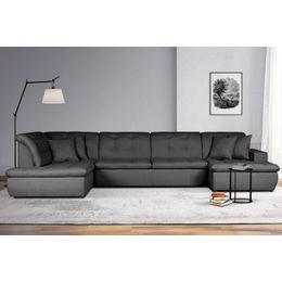 Wohnlandschaft Home Affaire "BRISBANE NEU U-Form", grau (anthrazit), B:380cm H:83cm T:202cm, 100% Polyester, Sofas, Wohnlandschaft, mit feiner Steppung, Matten-Optik, incl. Zierkissen